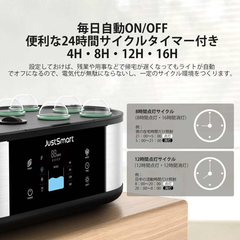 【GS1 Lite】 意匠権登録済 JustSmart 水耕栽培キット 液晶パネル 誘引フック タイマー 循環式ポンプ 家庭菜園 プランター - JustSmart